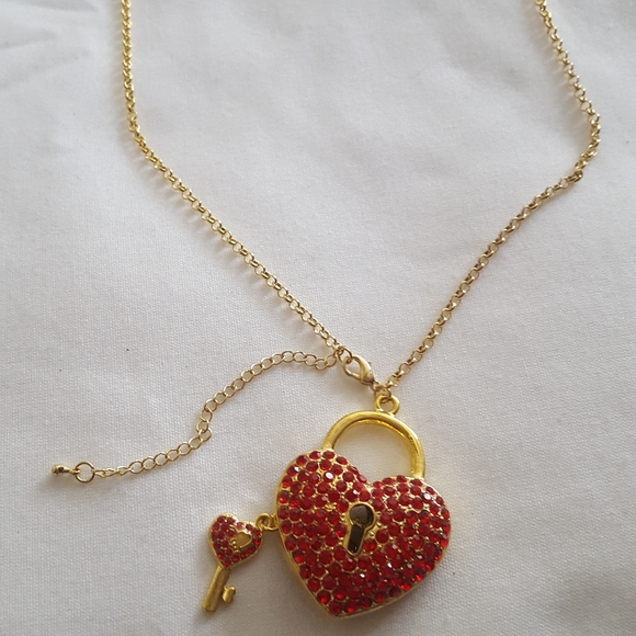 Jewelry | Red Crystal Puff Unlock Your Heart Locket Necklace Wkey ...